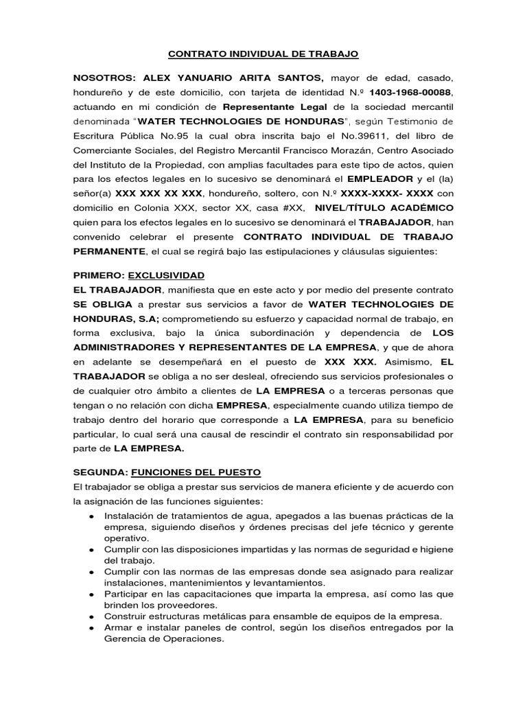 Formato Contrato PDF | PDF | Salario | Honduras