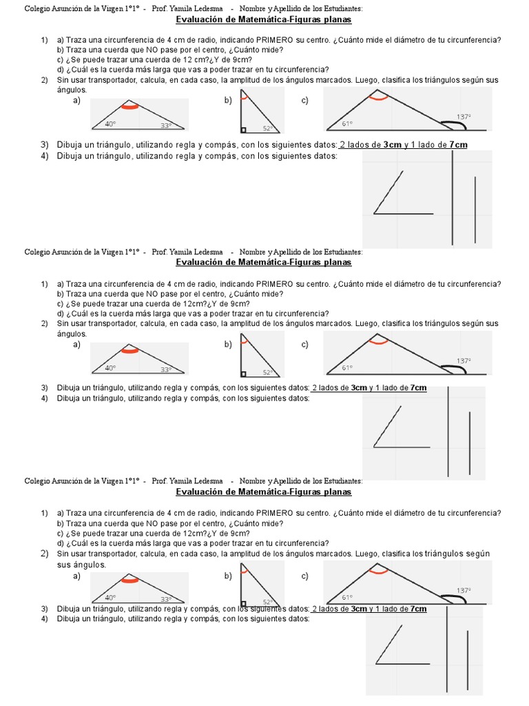 Evaluación FIGURAS PLANAS | PDF | Triángulo | Ángulo