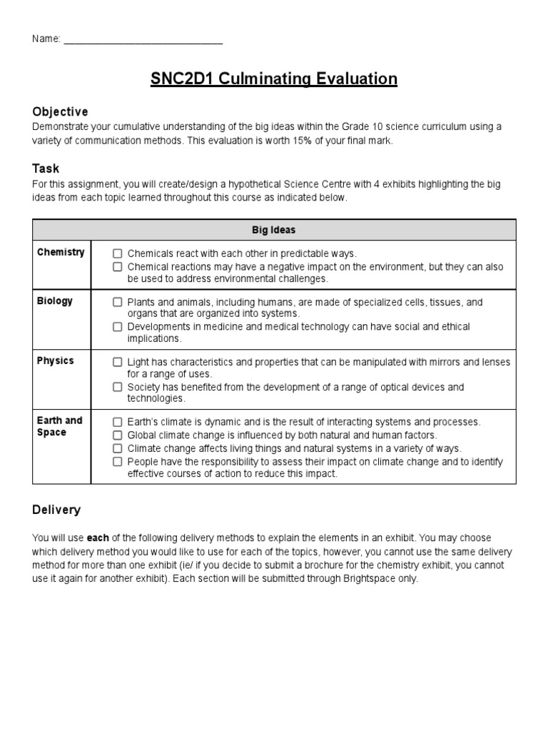 SNC2D1 Science Culminating Task Guide | PDF | Science | Climate