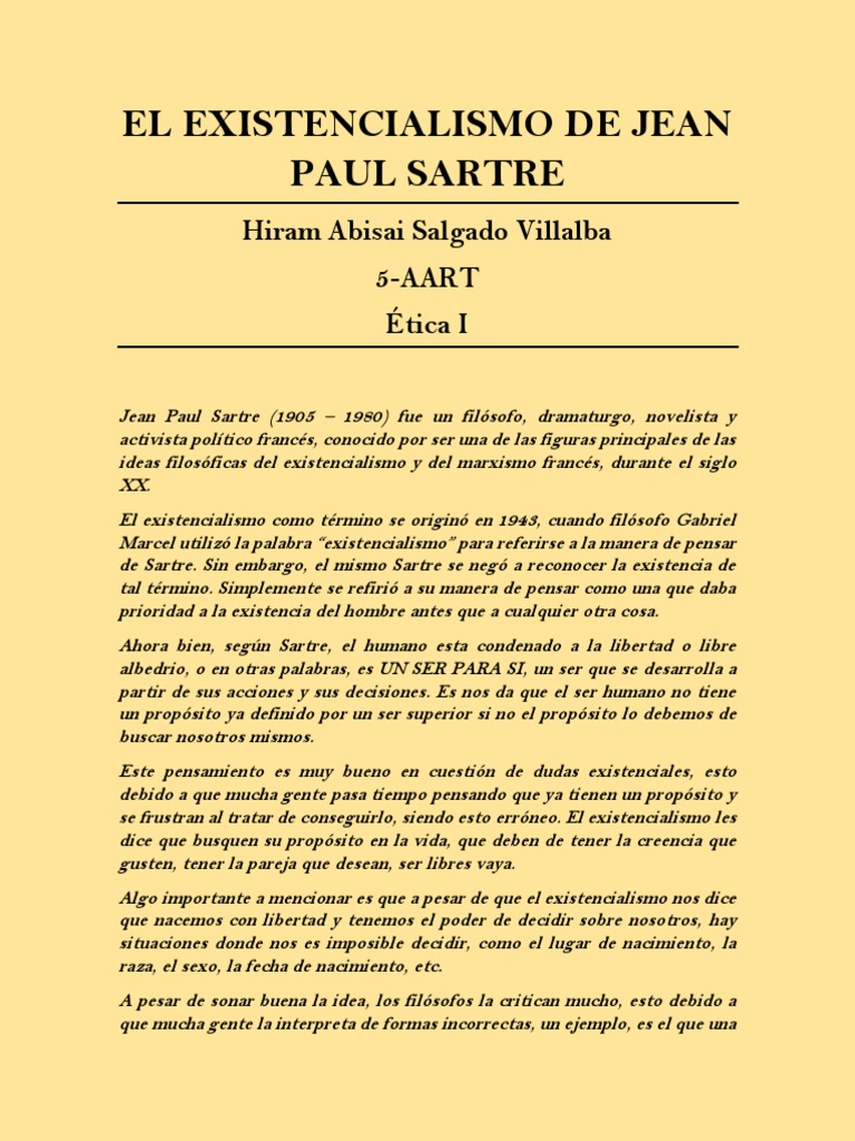 El Existencialismo de Jean Paul Sartre | PDF | Existencialismo | Jean Paul Sartre