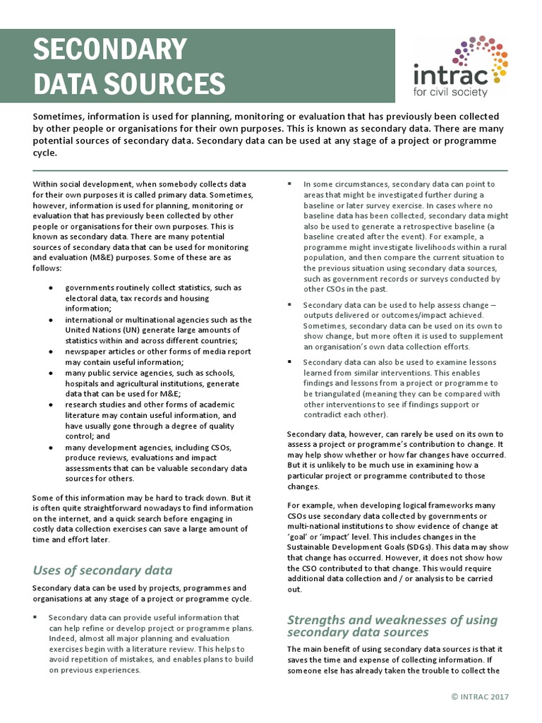 Secondary Data Sources | PDF | Survey Methodology | Data