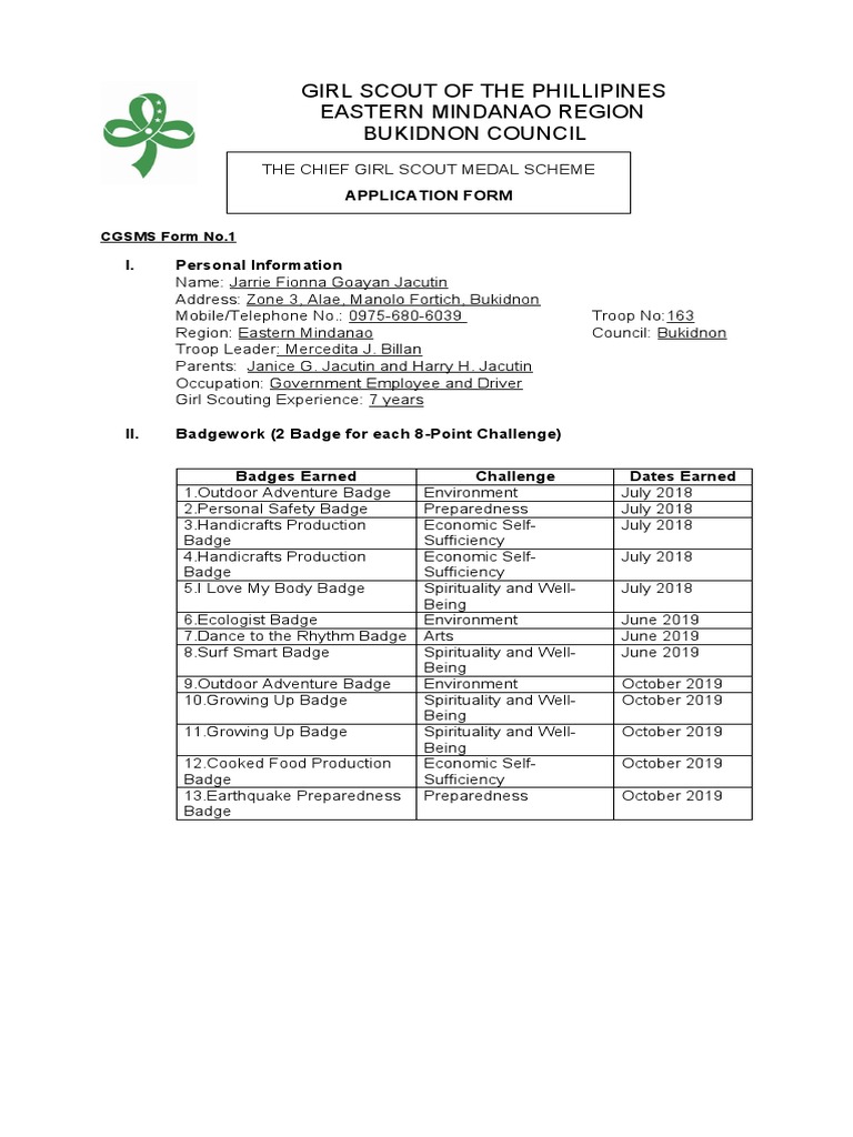 CGSMS Form No.1 | PDF | Scouting | Youth Organizations