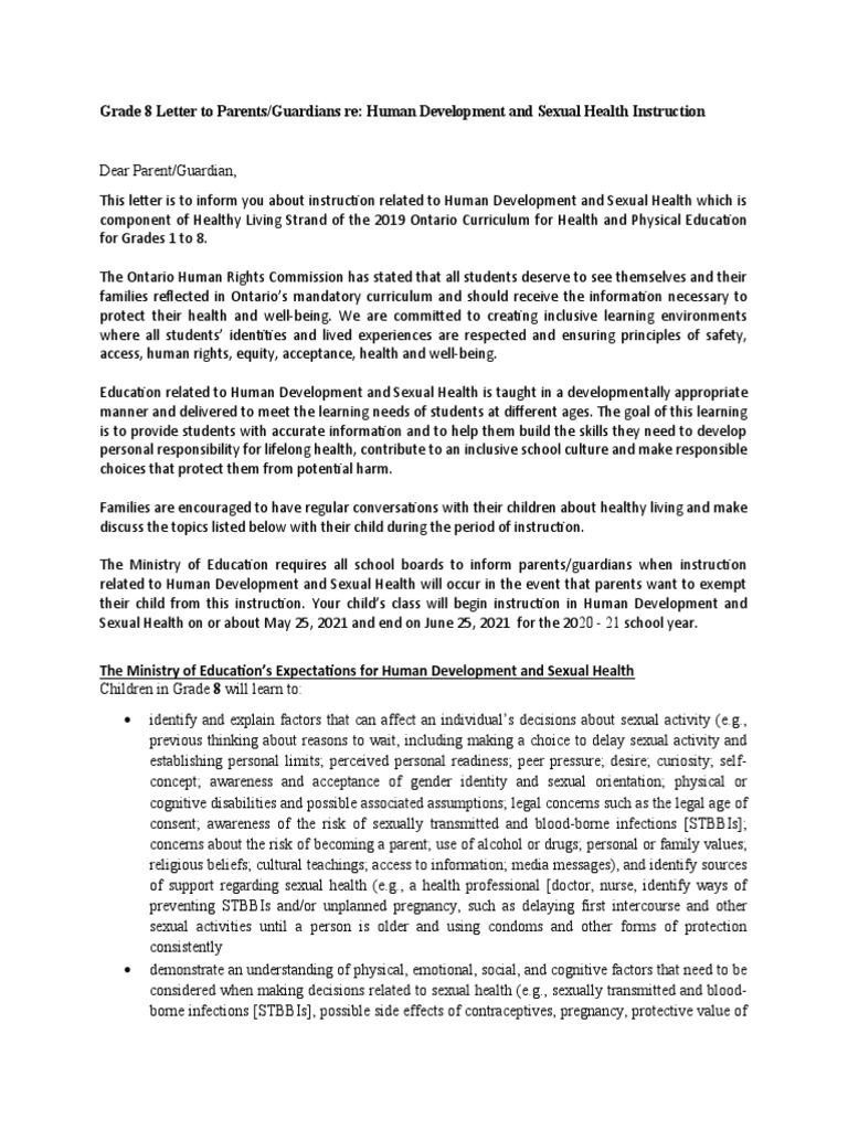 Grade 8 Human Development Instruction Notice | PDF | Human Sexual ...