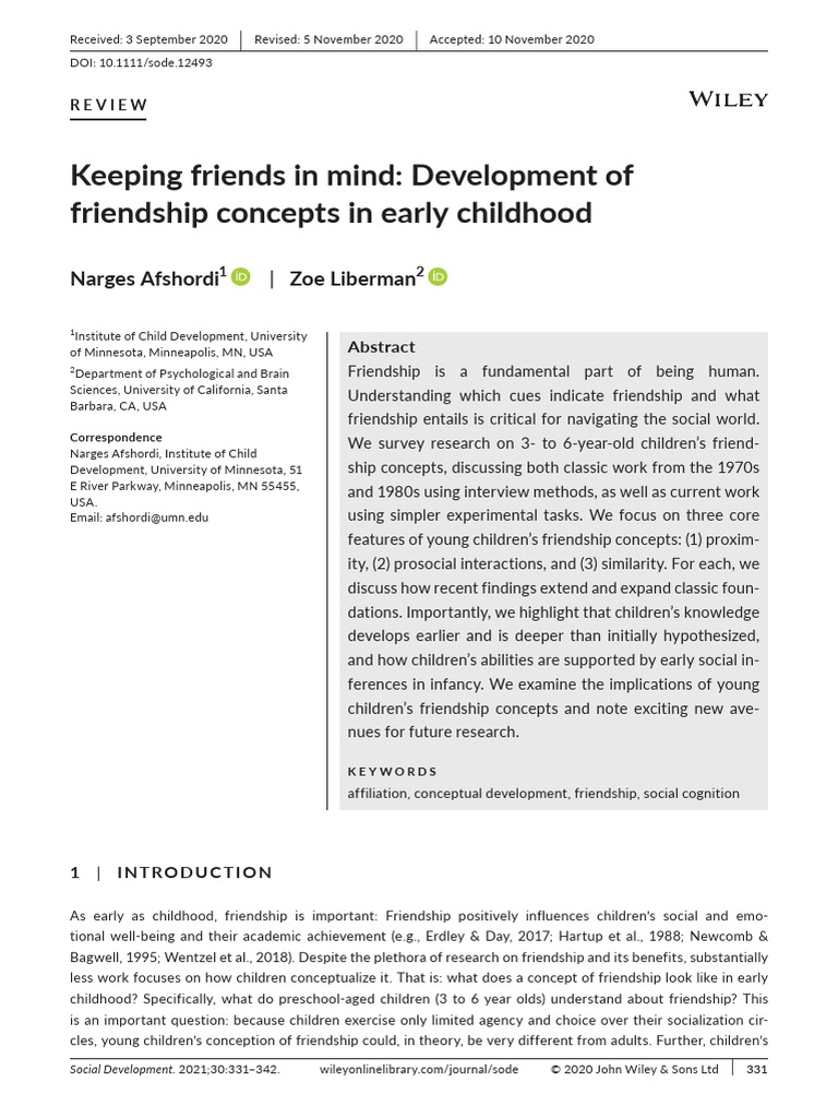 Keeping Friends in Mind Development of Friendship Concepts in Early ...
