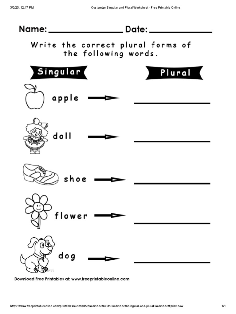 Customize Singular and Plural Worksheet - Free Printable Online | PDF