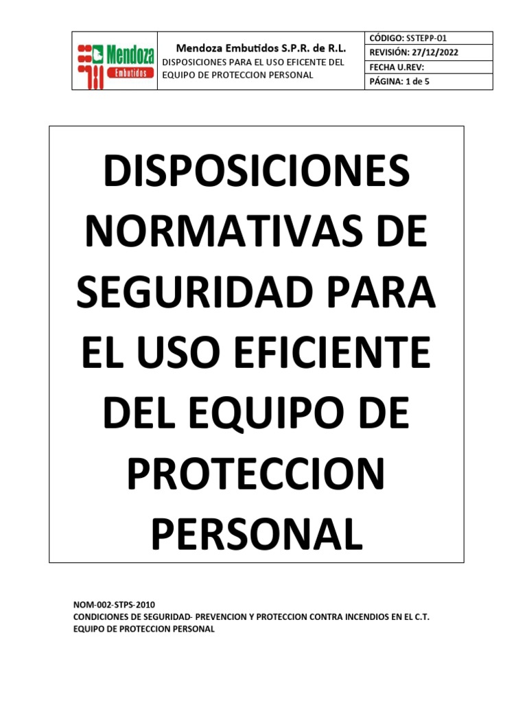 Disposiciones Normativas de Seguridad para El Uso Eficiente Del Equipo ...