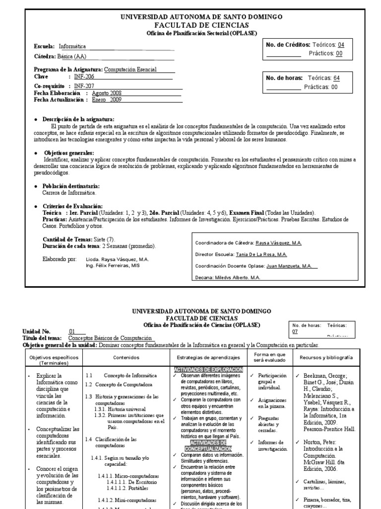 Computación Esencial - Programa de Clases | PDF | Algoritmos | Hardware ...