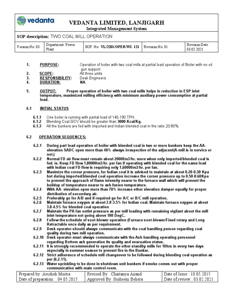 Two Coal Mill Operation | PDF | Coal | Boiler