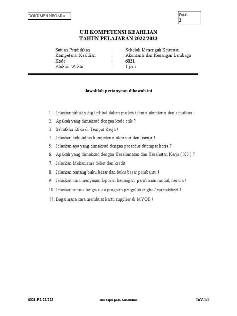 SOAL UKK AKL (Pengetahuan) | PDF