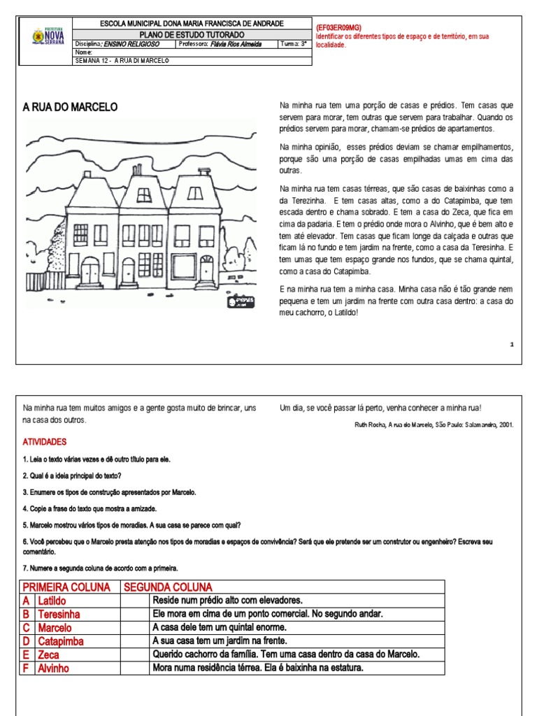 3º Ano - Semana 12 - A Rua Do Marcelo | PDF