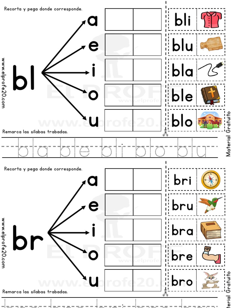 Aprende Las Silabas Trabadas Recortando y Pegando | PDF