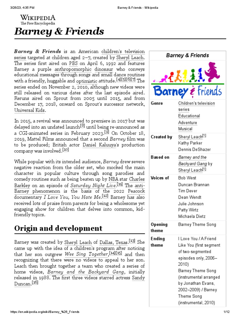 Barney & Friends - Wikipedia | PDF