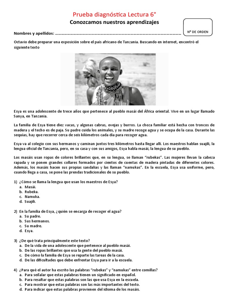 Prueba Diagnostica de Lectura 6° | PDF | Arte