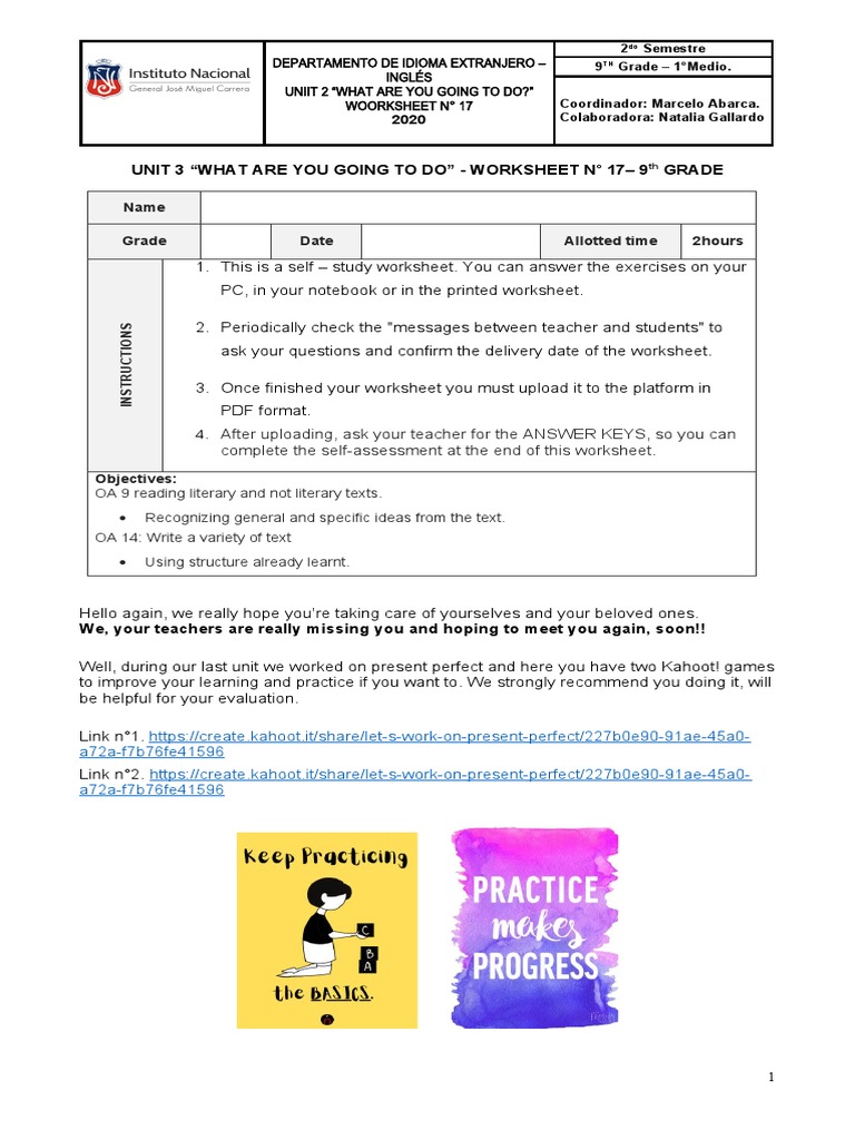 WORKSHEET n17 - UNIT 3 - Ingles - Primero Medio - 2020 | PDF | Linguistics