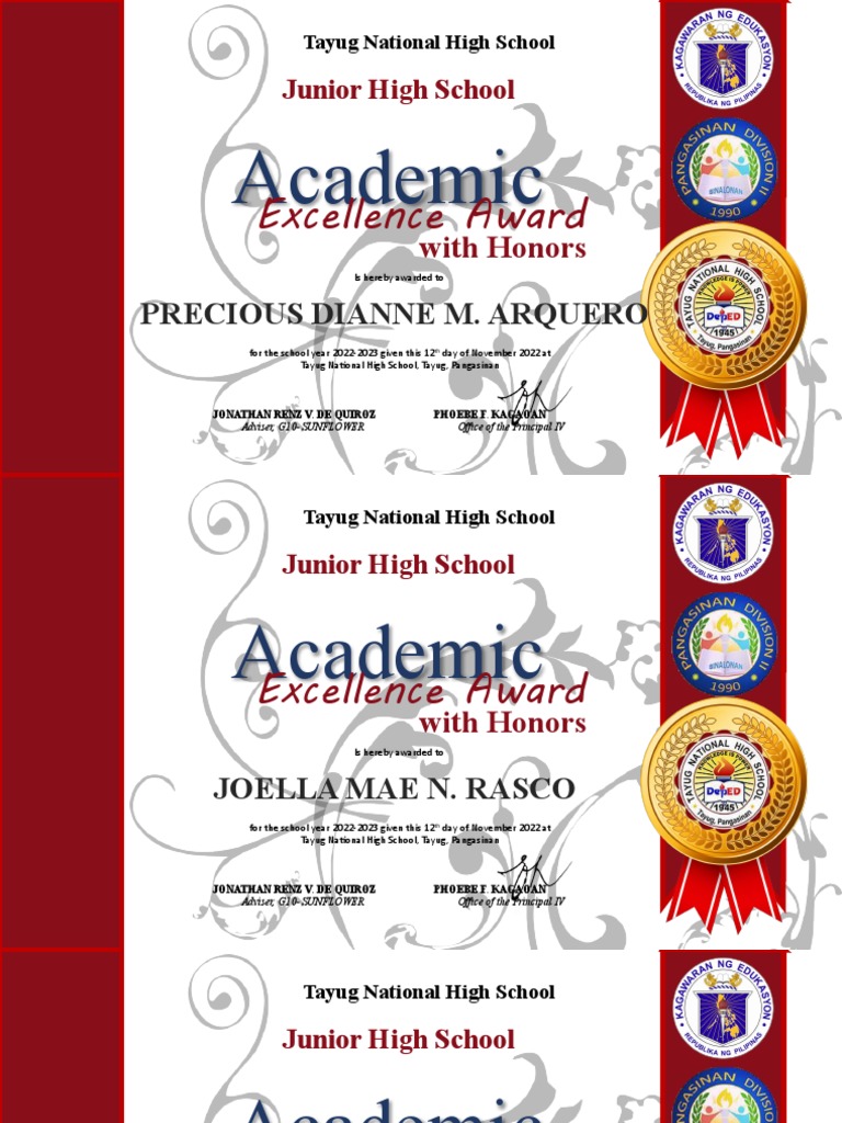 Academic Excellence Certificate | PDF