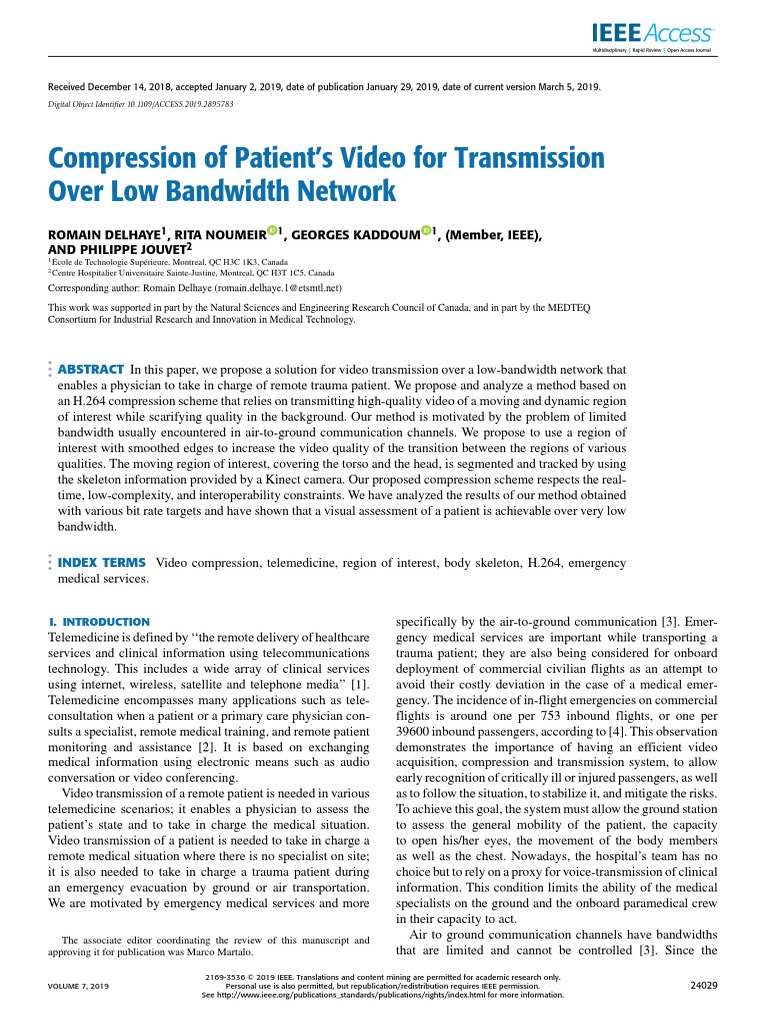 Compression of Patient's Video For Transmission Over Low Bandwidth ...