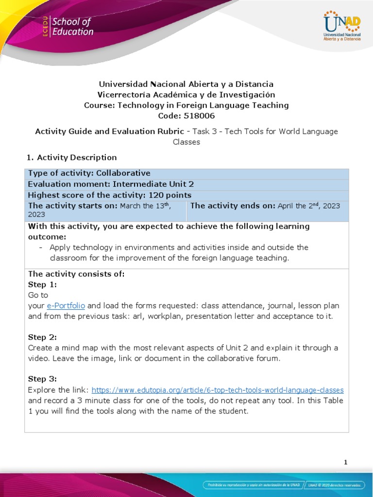 Activity Guide And Evaluation Rubric Unit 2 Task 3 Tech Tools For World Language Classes
