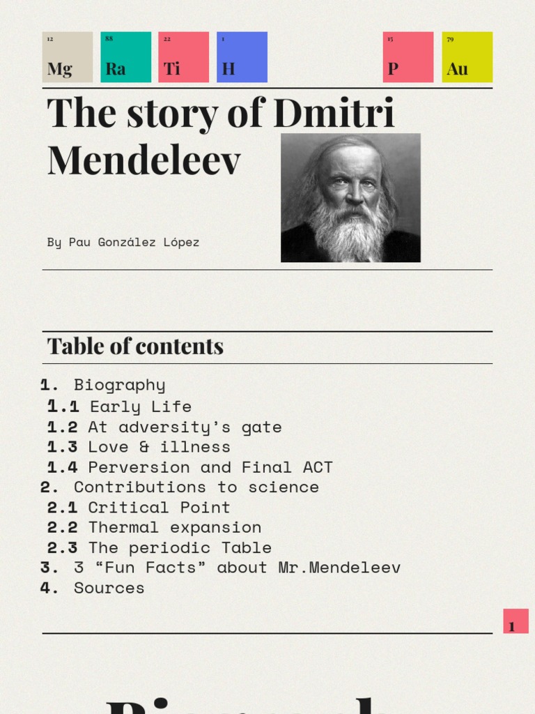 Dmitri Mendeleev | PDF | Chemistry | Metallic Elements