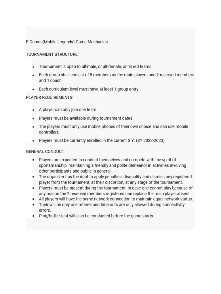 Egames Guidlines and Mechanics | PDF