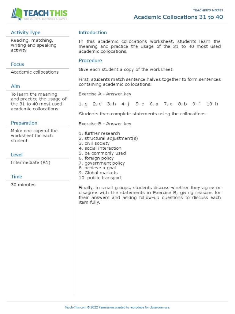 Academic Collocations 31 To 40 | PDF