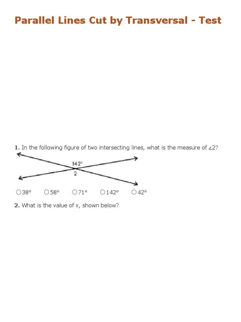 Parallel Lines Cut by Transversal - Test | Download Free PDF | Angle ...