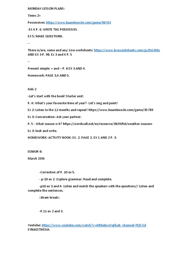 Monday Lesson Plans | PDF