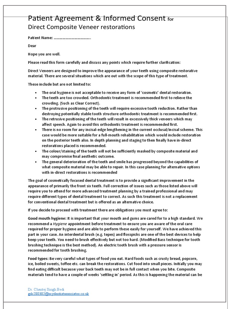 Consent Comp Veneers | PDF | Oral Hygiene | Dentistry