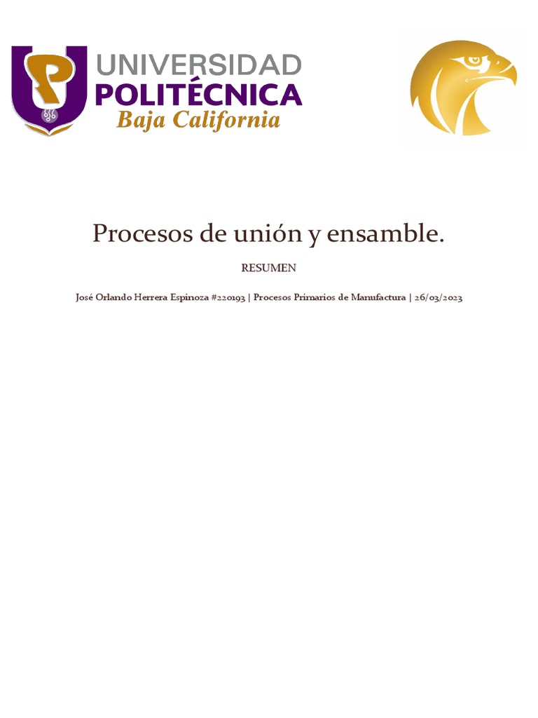 Procesos de unión y ensamble | PDF | Construcción | Soldadura