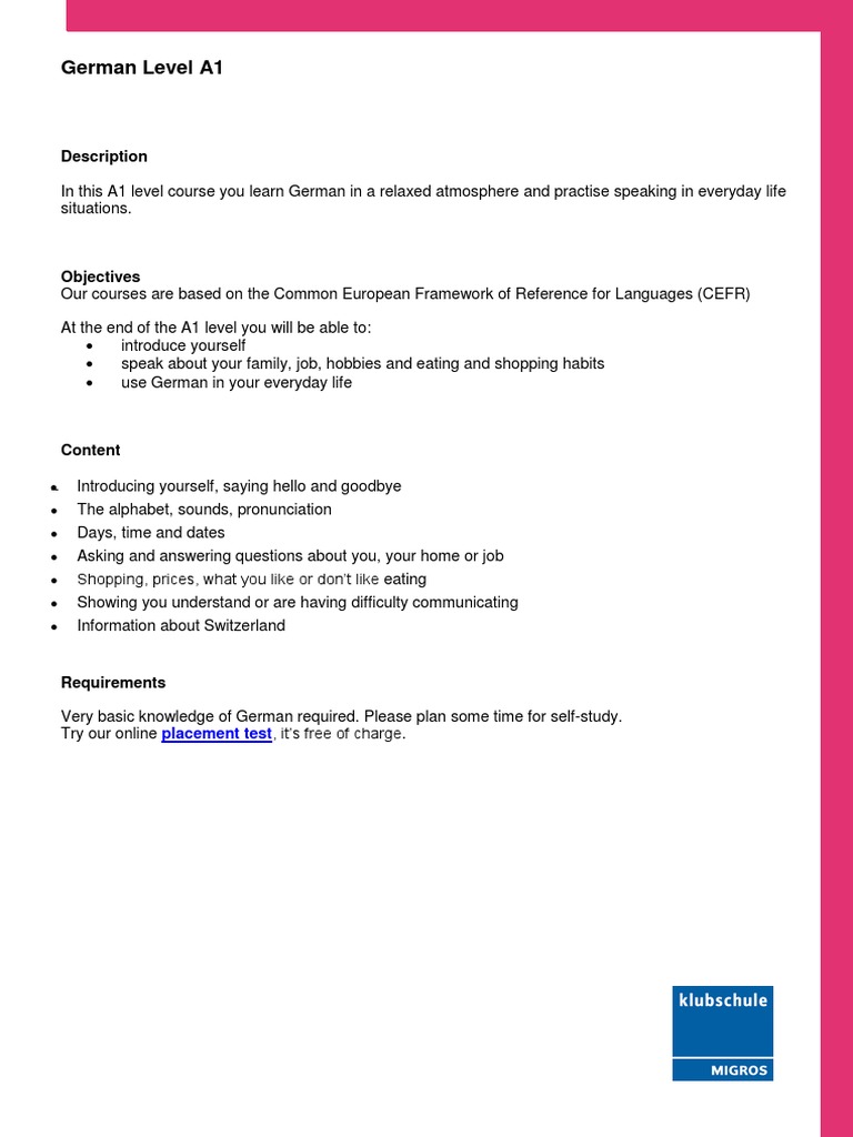 German Level A1 Description | PDF