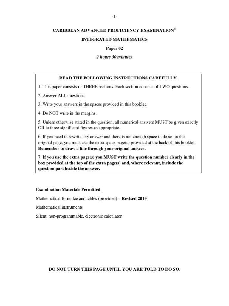 CAPE Integrated Mathematics Practice Exam 2021 SOLUTIONS | PDF