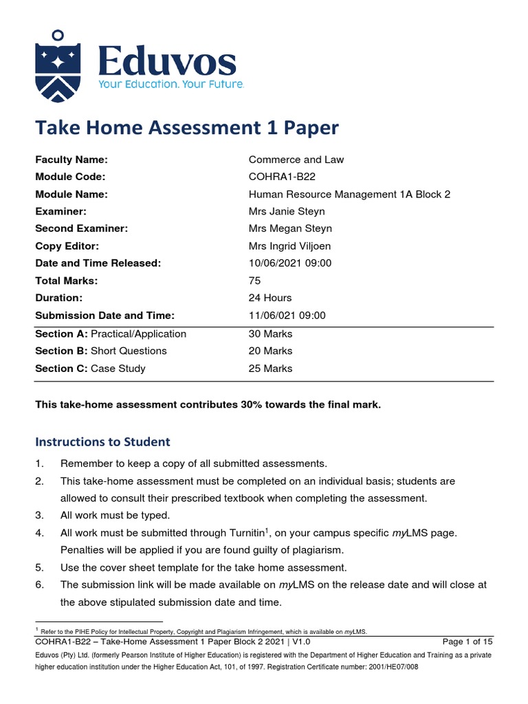 COHRA1-B22 - Take-Home Assessment 1 - Paper Block 2 2021 (V1.0) PDF ...