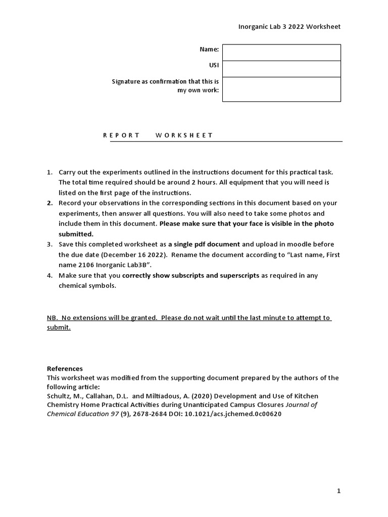 CHM2106 Inorganic Lab 3B Worksheet | PDF | Stoichiometry | Acid