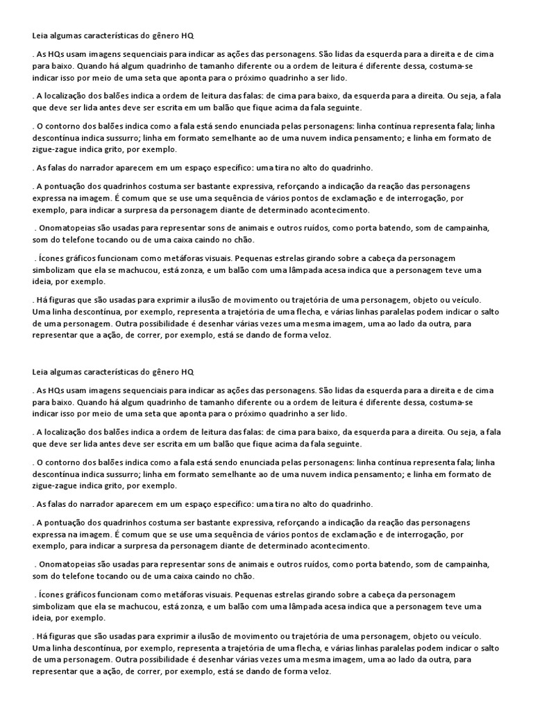 Leia Algumas Características Do Gênero HQ PDF | PDF | Quadrinhos | Som