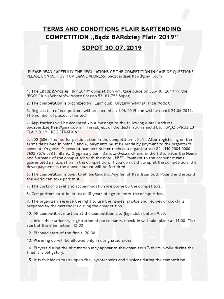 Flair Bartending Competition 2019 Rules | PDF | Drink | Bartender