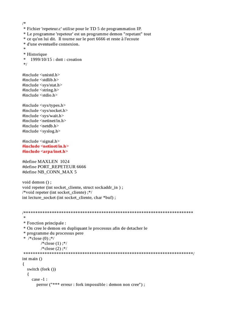 Programme démon : Répétiteur TCP/IP | PDF | Génie logiciel | Programmation concurrente