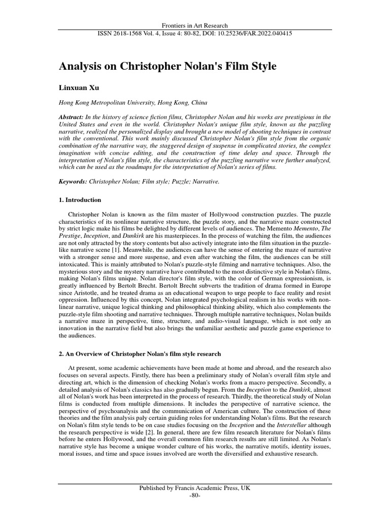 Analysis On Christopher Nolan's Film Style - Linxuan PDF | PDF ...