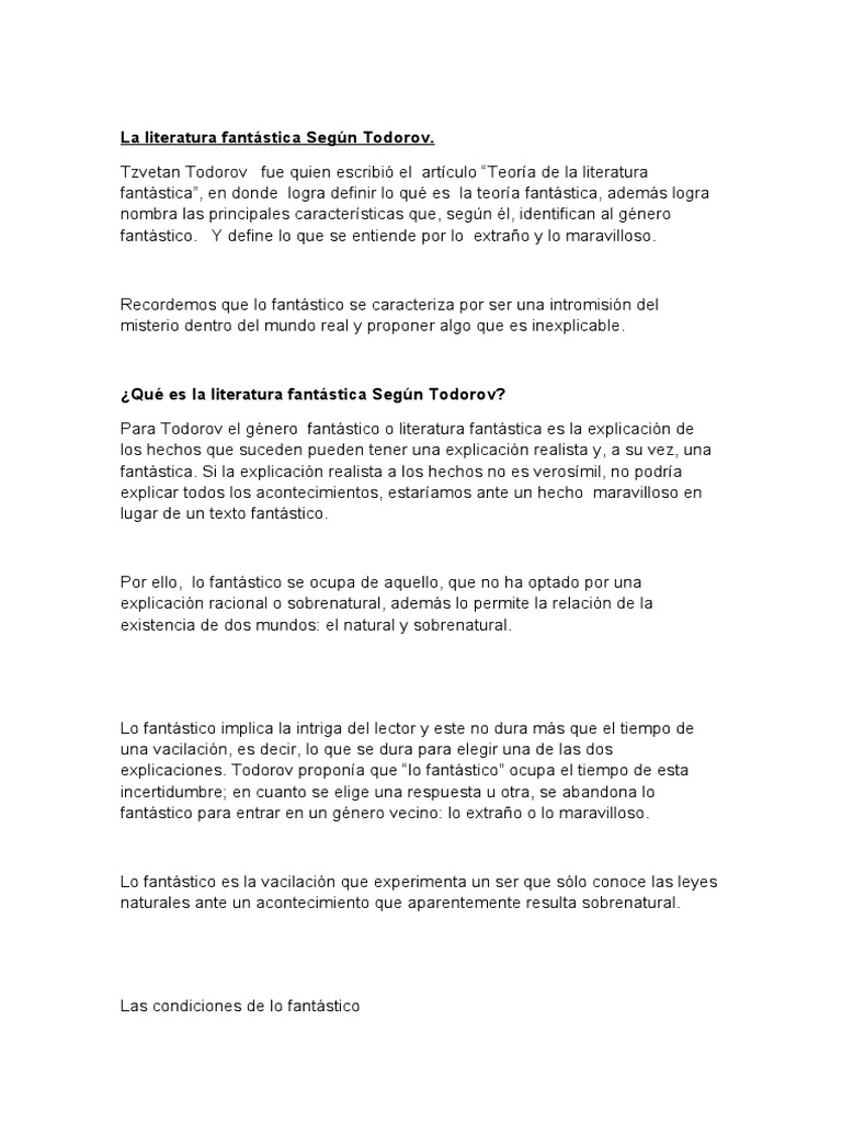 Teoría de lo Fantástico según Todorov | PDF | Fantasía