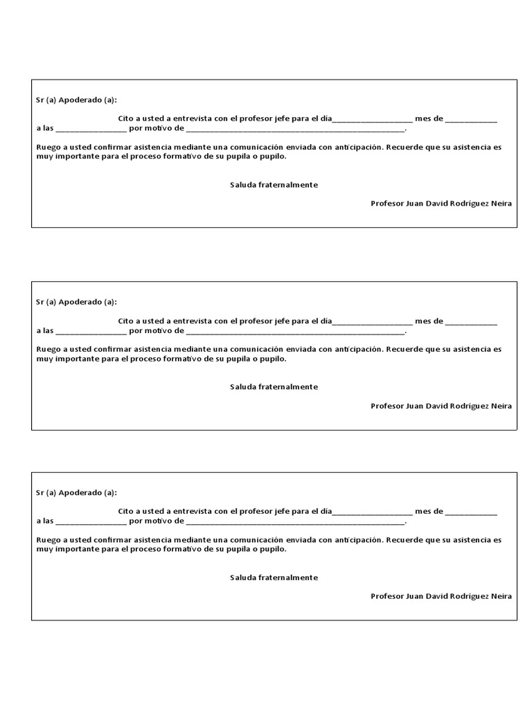 Citaciones Apoderado Formato Comunicacion | PDF