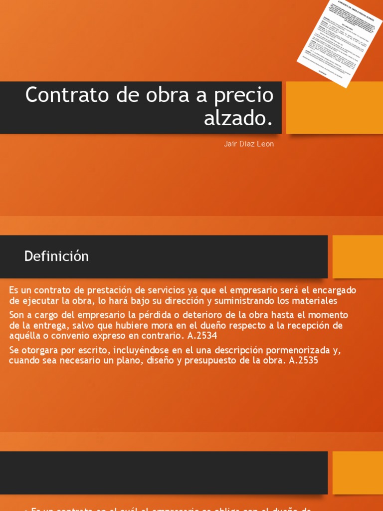 Contrato de obra a precio alzado.pptx | PDF