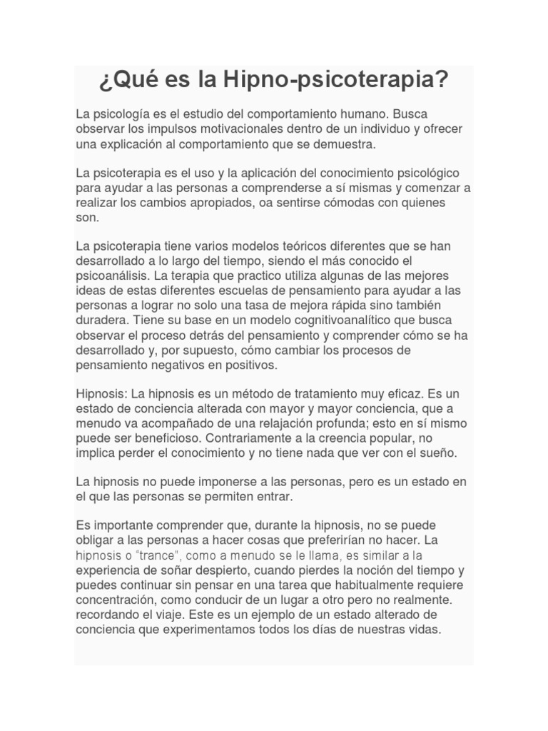 Qué Es La Hipnoterapia | PDF | Hipnosis | Psicoterapia