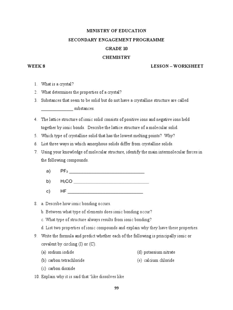 Grade 10 Chemistry Week 8 Lesson 1 Worksheet 1 and Solutions | PDF ... Grade 10 Chemistry Week 8 Lesson 1 Worksheet 1 and Solutions | PDF ...