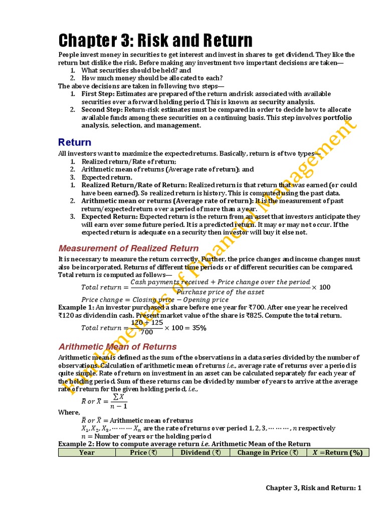 CH 3 Risk and Return | PDF | Bonds (Finance) | Capital Asset Pricing Model