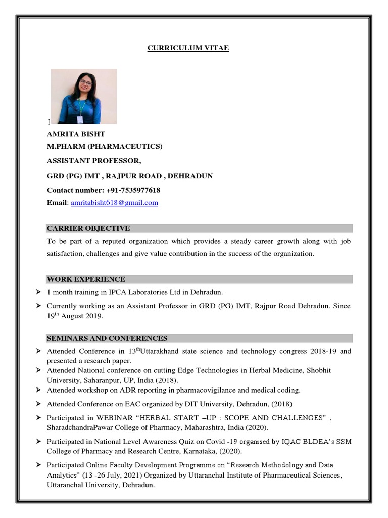 Amrita Bisht Resume PDF | PDF | Pharmacy | Pharmaceutical Sciences Amrita Bisht Resume PDF | PDF | Pharmacy | Pharmaceutical Sciences