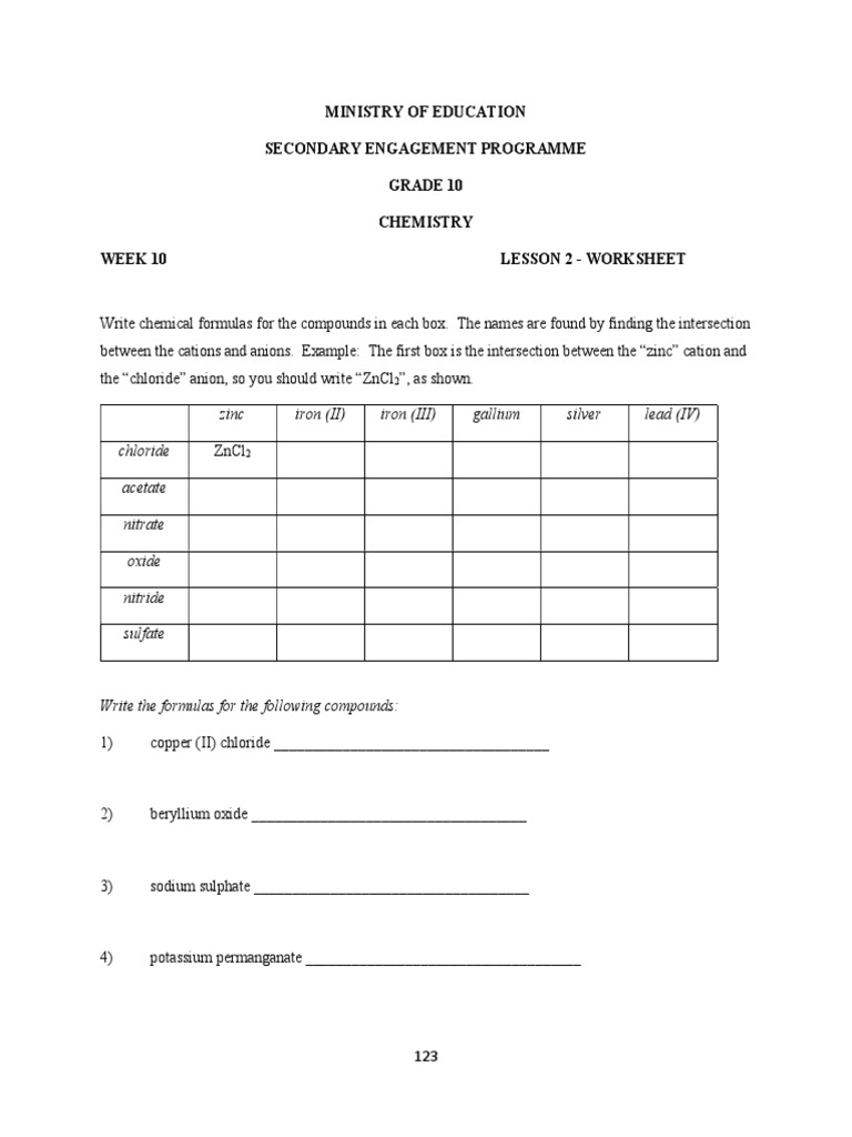 Grade 10 Chemistry Worksheet Answers | PDF | Hydroxide | Molecules