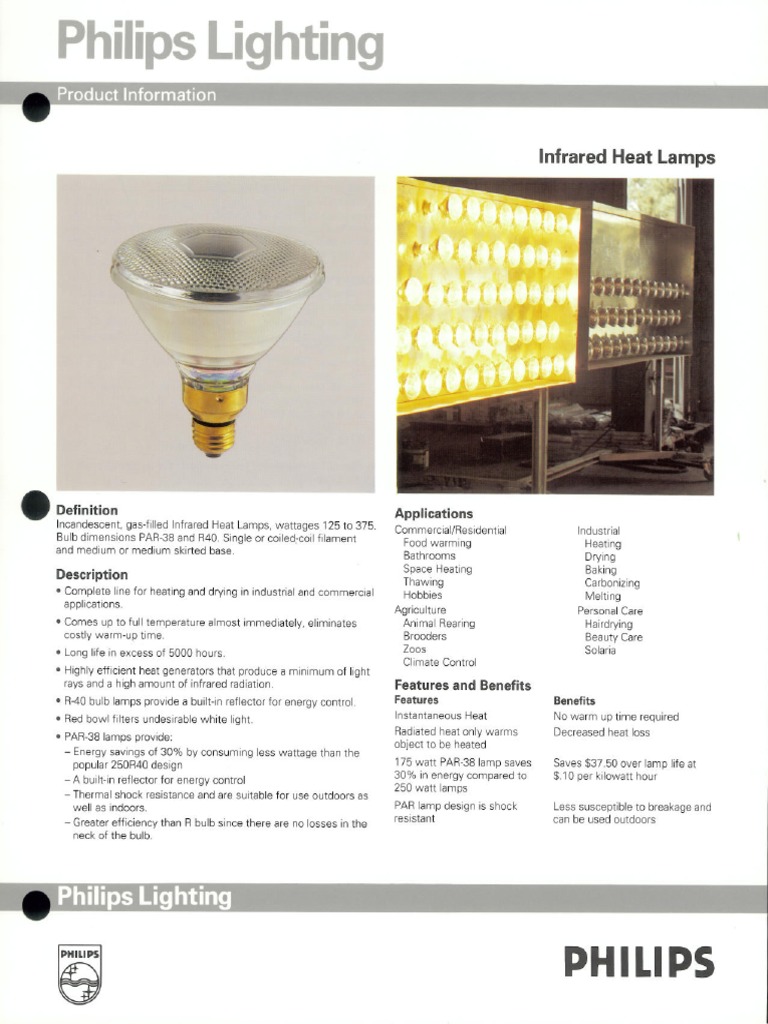 Philips Infrared Heat Lamps Bulletin 6-93 | PDF
