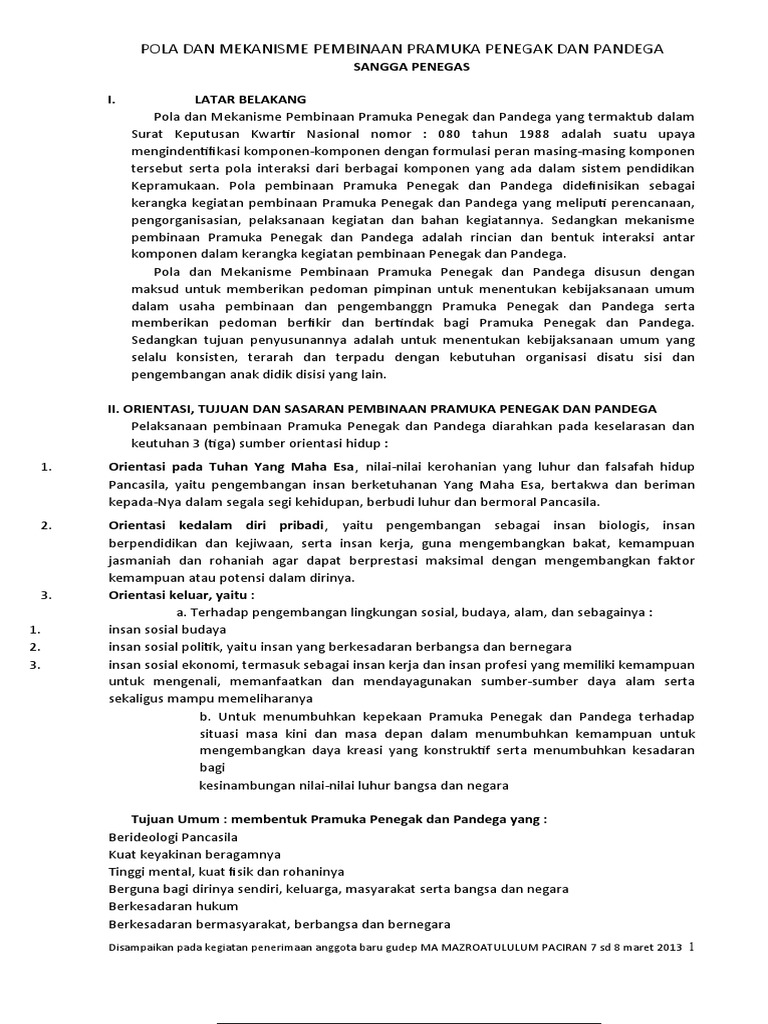 PRAMUKA PENEGAS - POLA PENEGAK PANDEGA - Odt | PDF