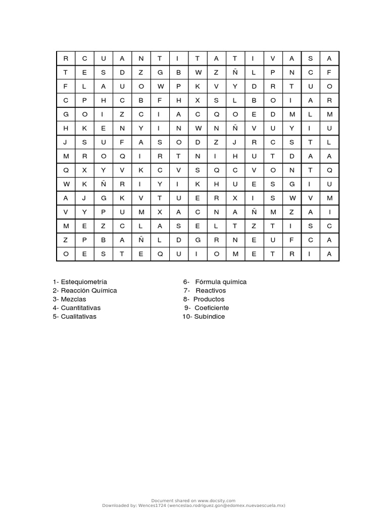 Sopa de Letra Quimica | PDF
