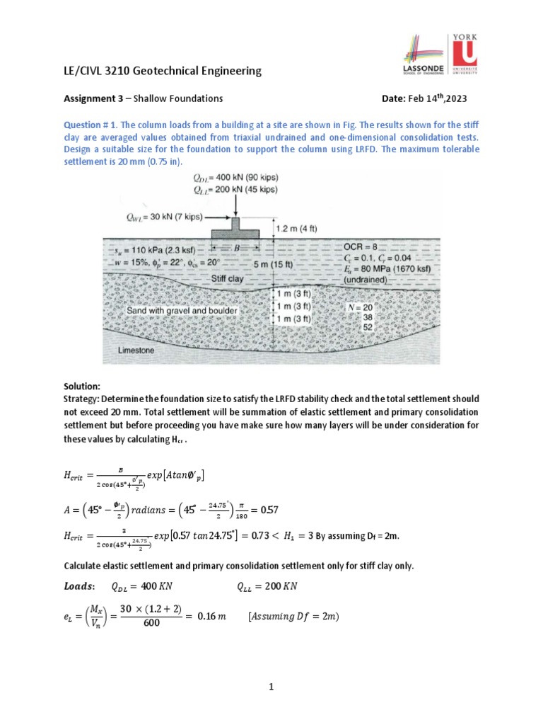 Solution Assignment 3 Pdf Foundation Engineering Geotechnical Engineering
