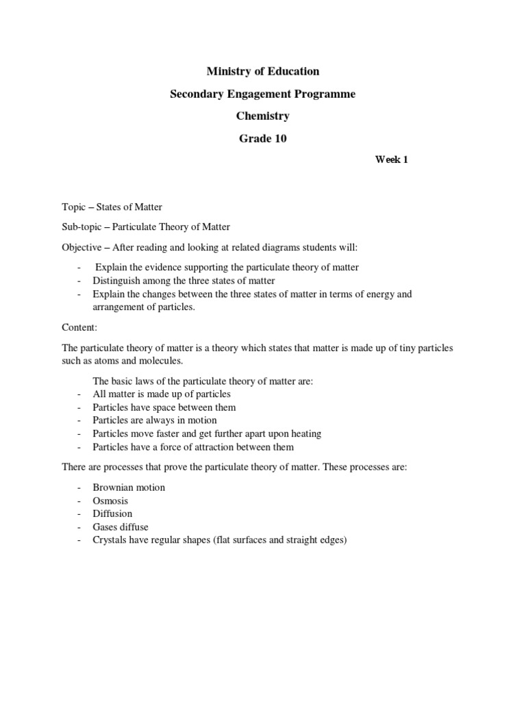 Grade 10 Chemistry Week 1 | PDF | Matter | Gases