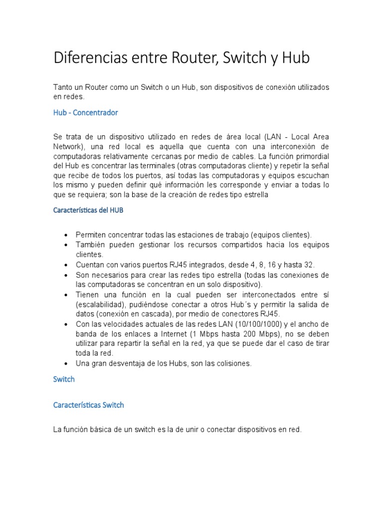 Diferencias Entre Router y Switch | PDF | Enrutador (Computación ...